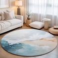 Abstract Oil Painting Art Round Rug 5ft Modern Coastal Beach Sea Wave ...