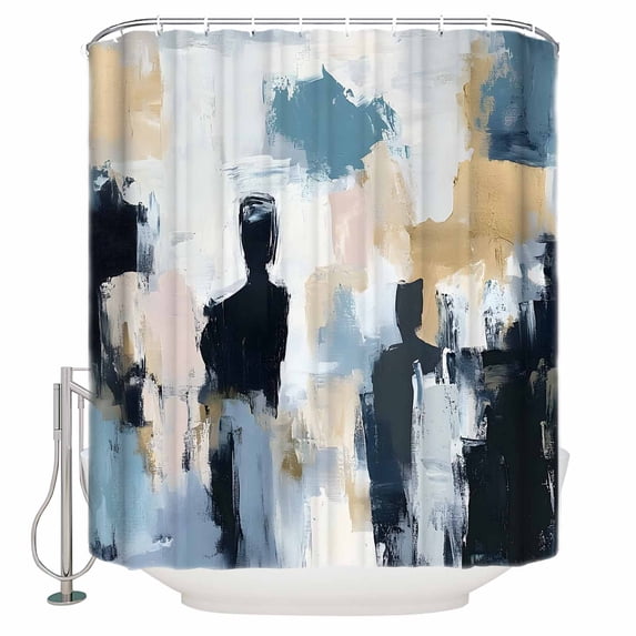 Abstract Oil Painting Bathroom Shower Curtains with 12 Hooks Polyester ...