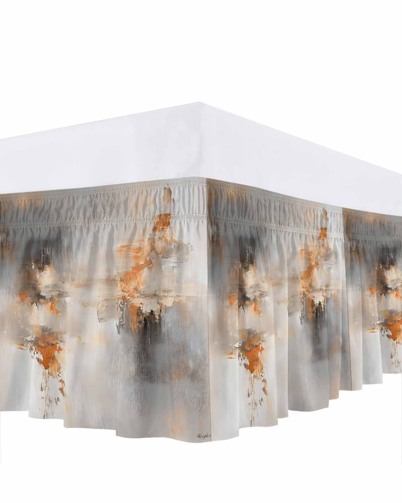 Abstract Oil Painting Bed Skirt Queen Size 16 Inch Drop, Beige Grey ...