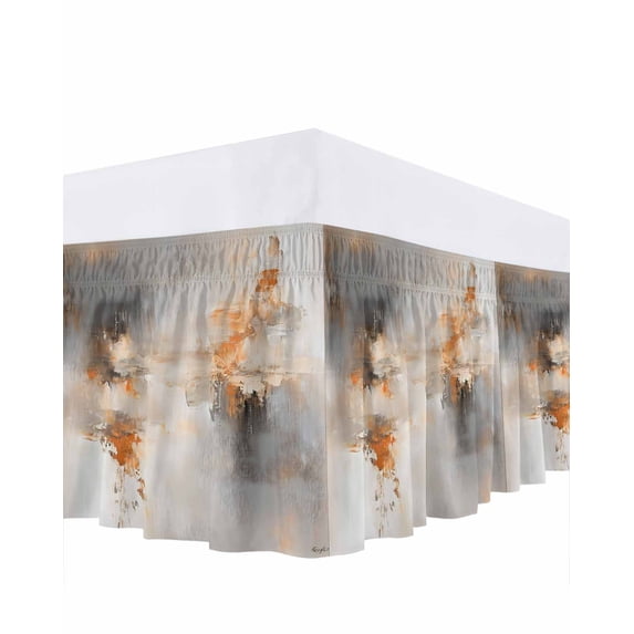 Abstract Oil Painting Bed Skirt Queen Size 16 Inch Drop, Beige Grey ...