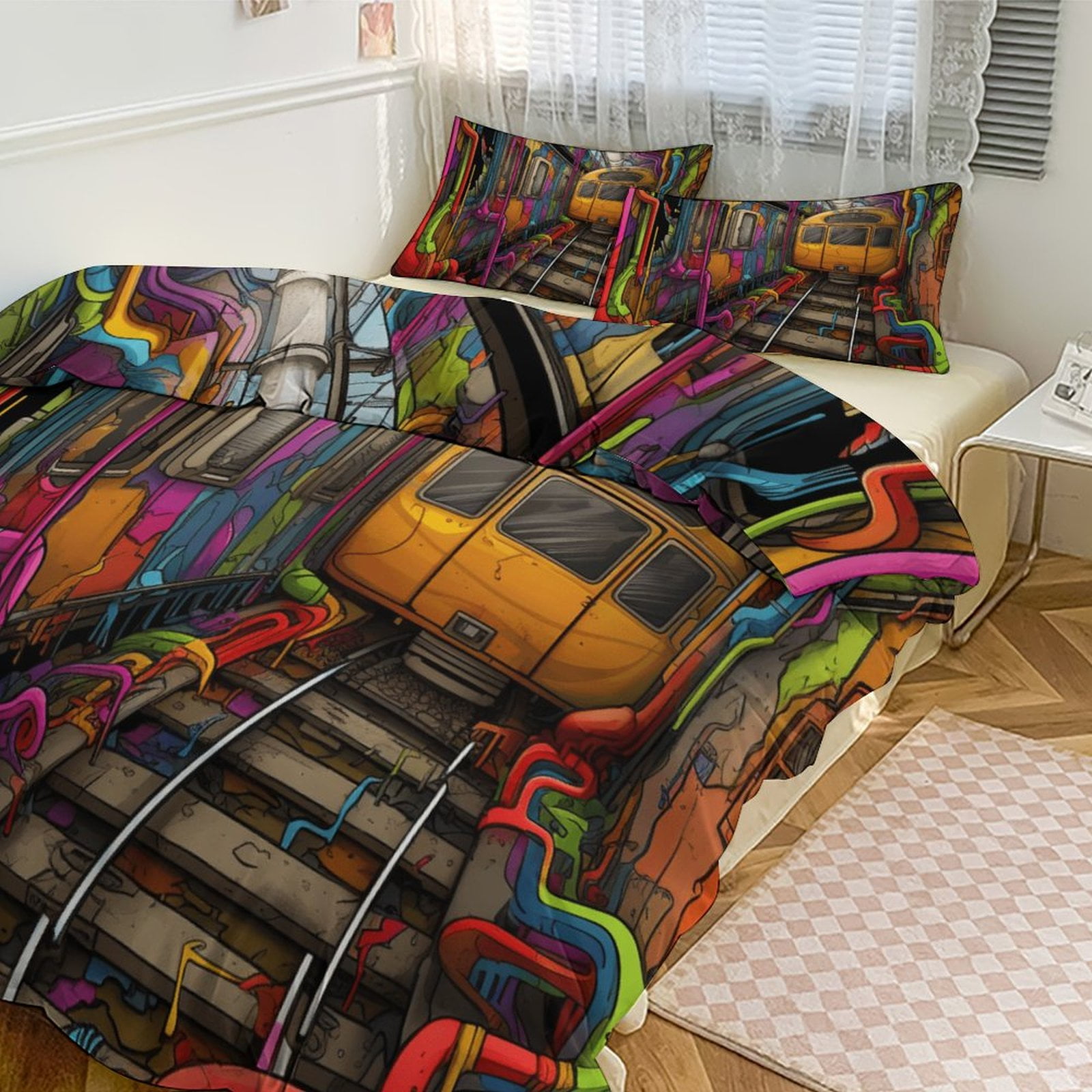 Abstract Oil Painting Bedding Set with Zipper Closure for Girls & Boys ...