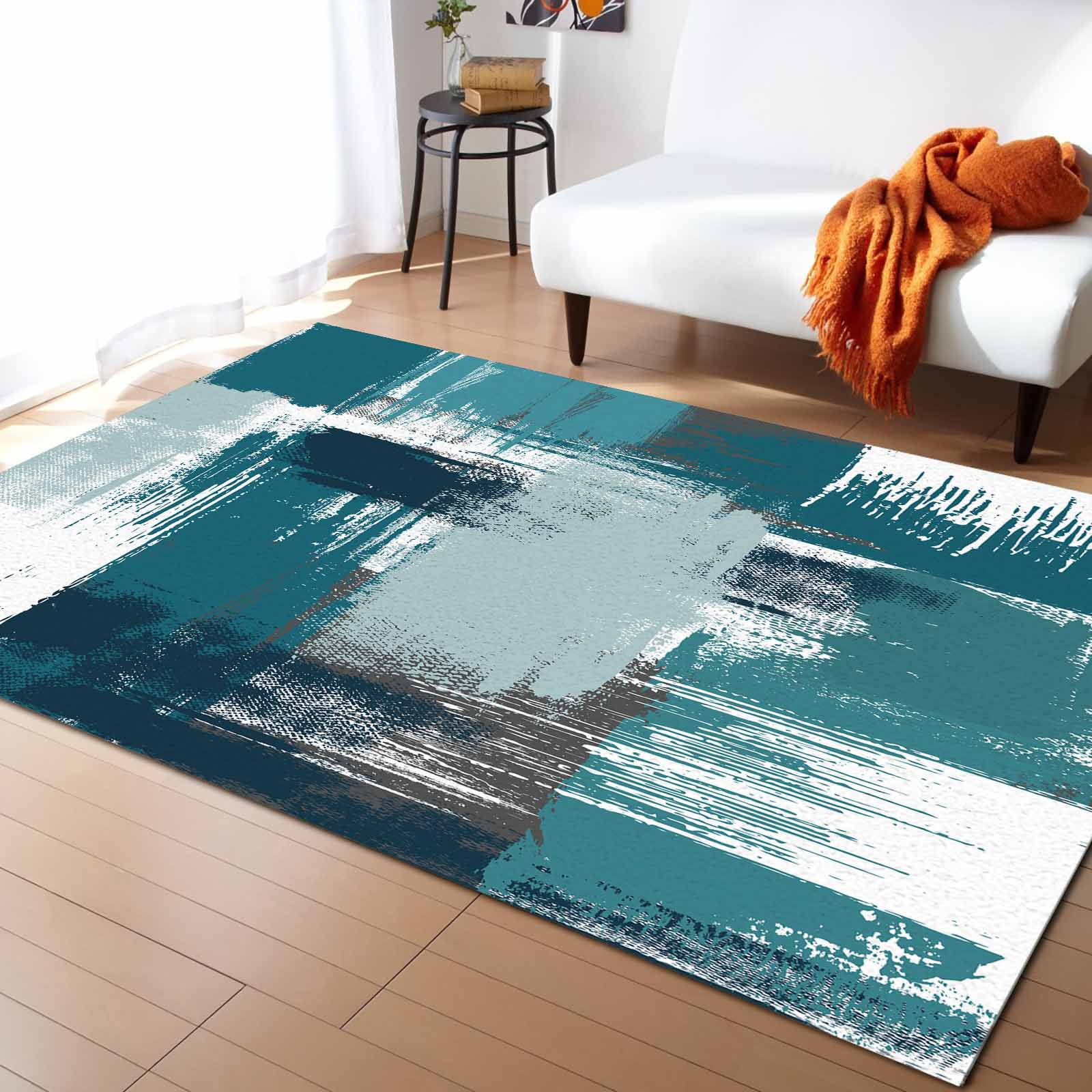 Abstract Oil Painting Blue-Green Living Room Floor Mat Children's ...