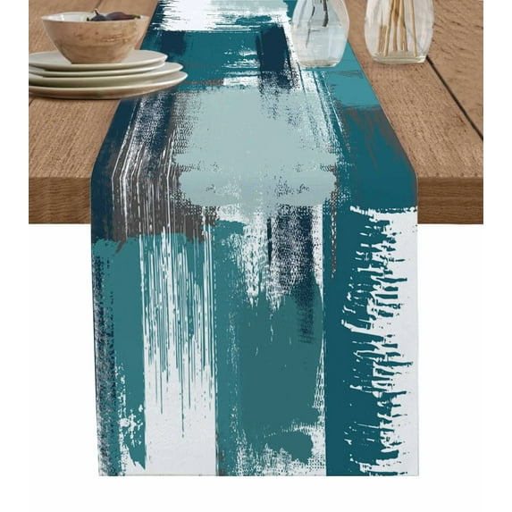 Abstract Oil Painting Blue-Green Table Runner For Kitchen Table Cover ...
