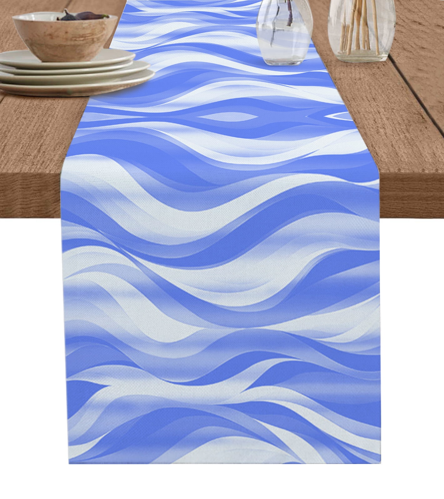 Abstract Oil Painting Blue Table Runner Wedding Table r Party Dining ...
