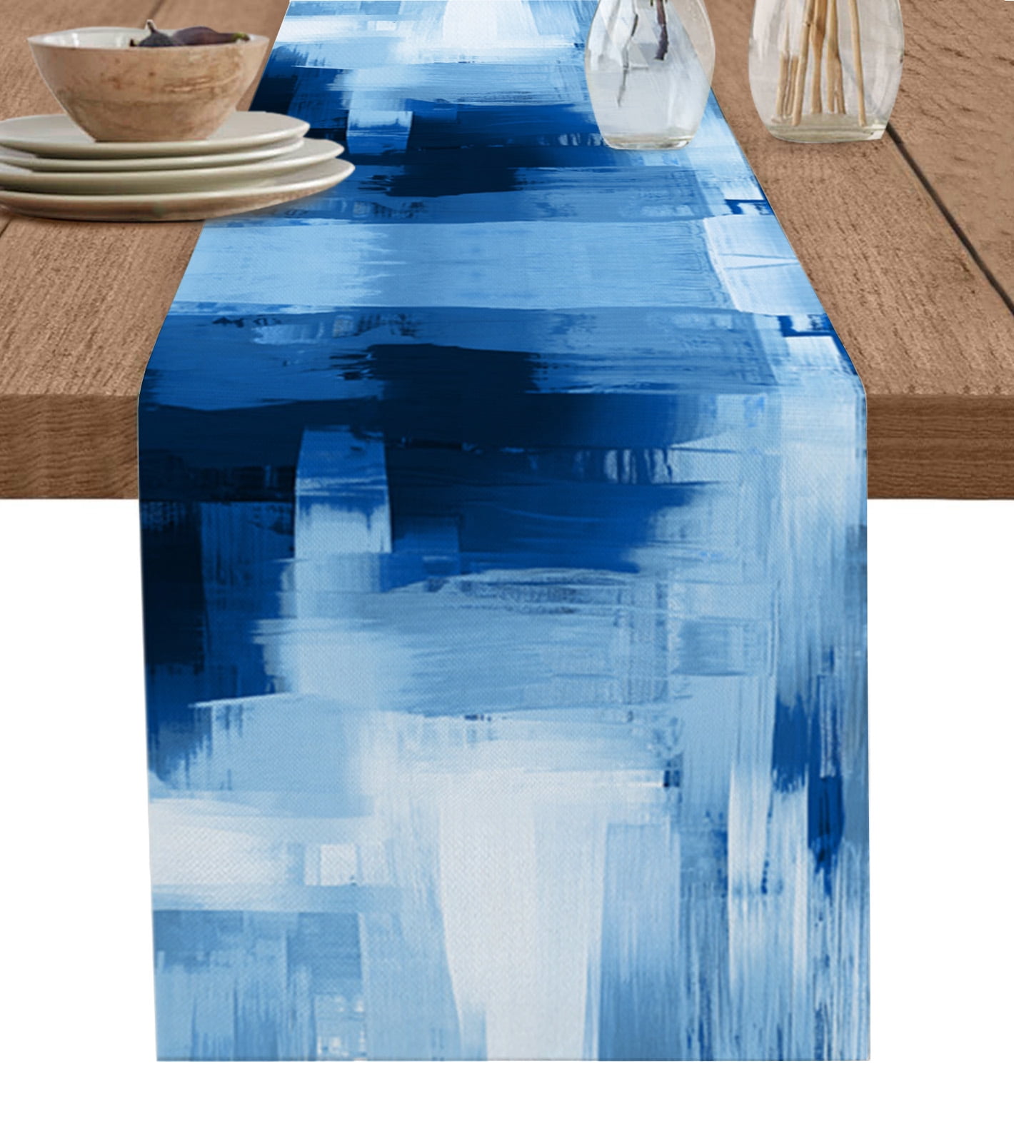 Abstract Oil Painting Blue Table Runner Wedding Table r Party Dining ...