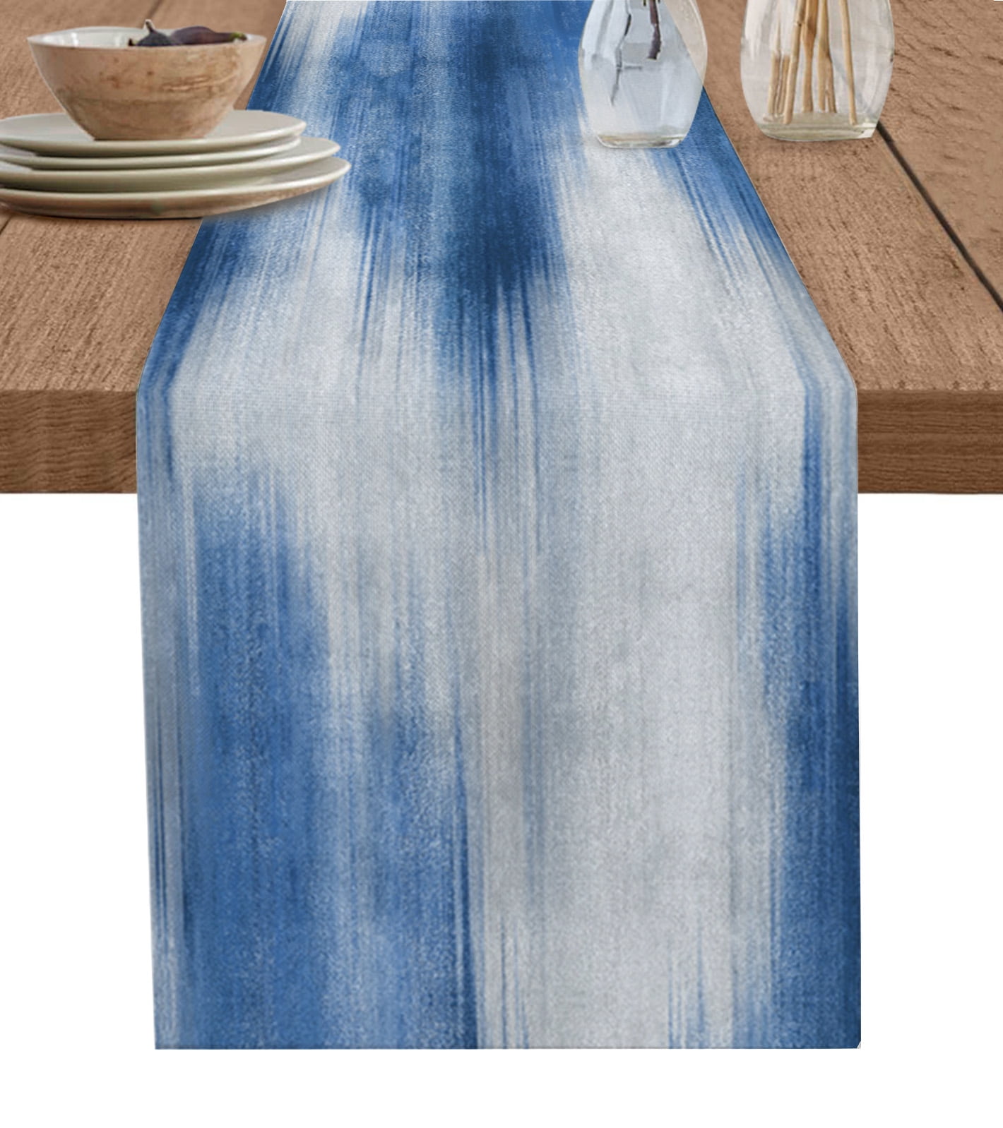 Abstract Oil Painting Blue Table Runner Wedding Table r Party Dining ...