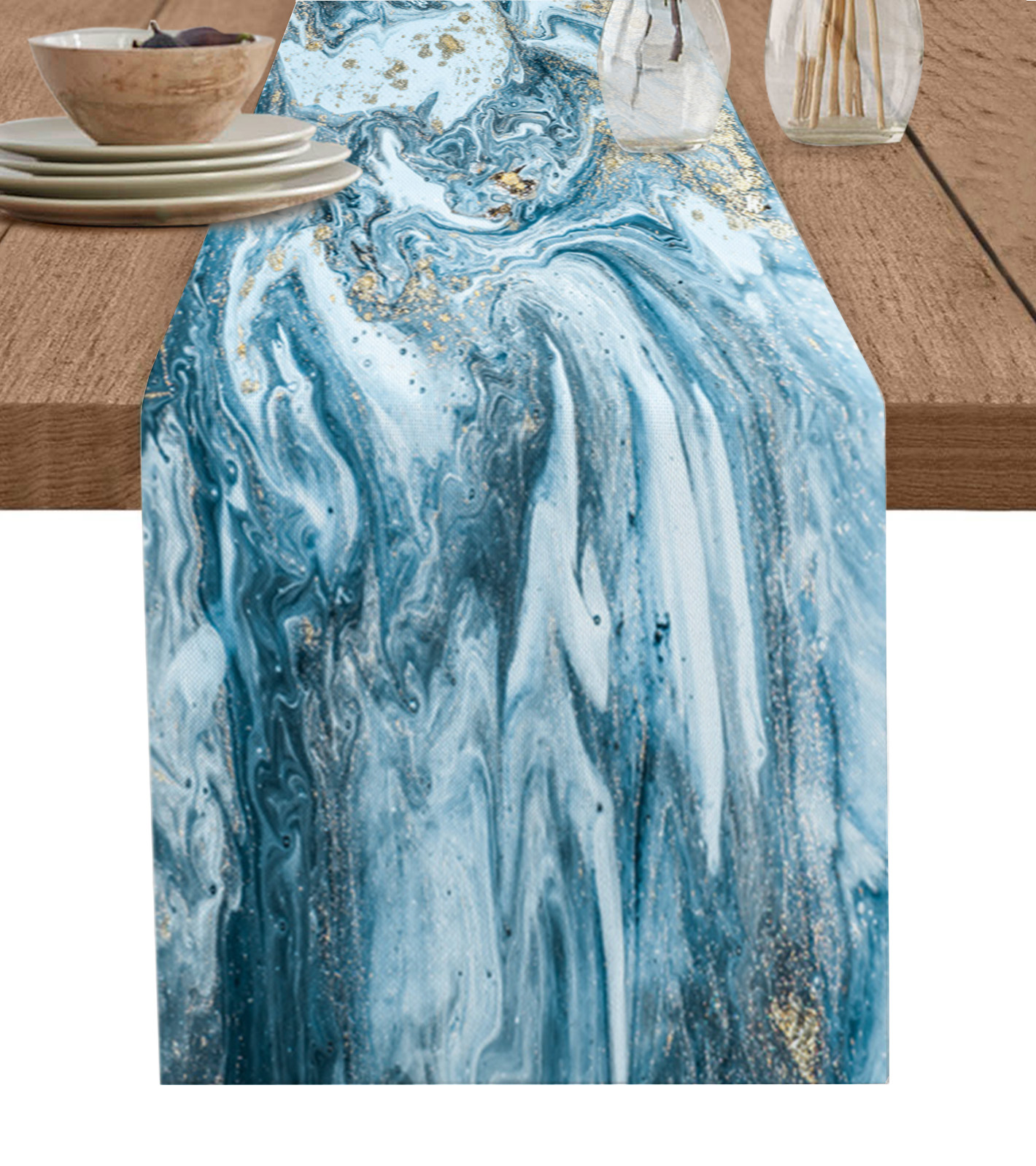 Abstract Oil Painting Blue Table Runner Wedding Table r Party Dining ...