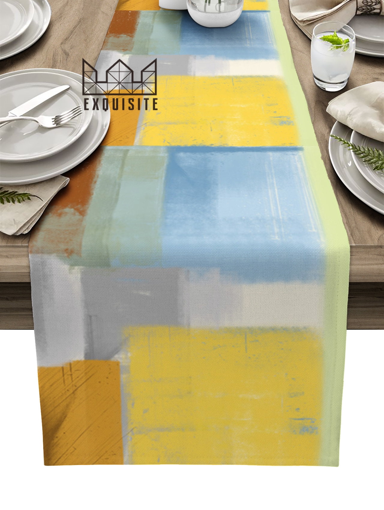 Abstract Oil Painting Color Geometric Yellow Blue Green Orange Table ...