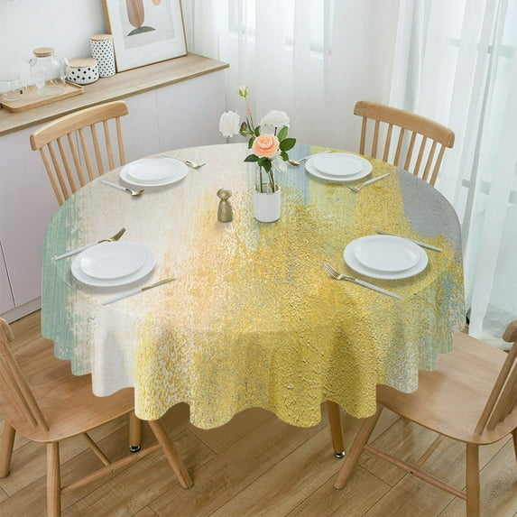 Abstract Oil Painting Color Geometry Yellow Green Waterproof Tablecloth ...