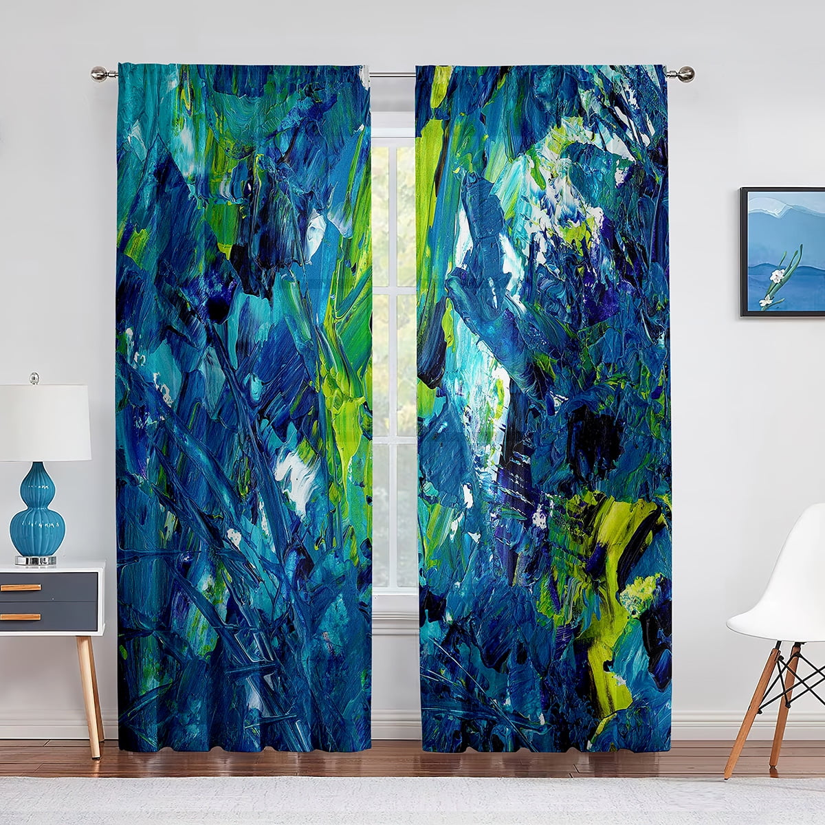 Abstract Oil Painting Colored Tulle Voile Curtains for Bedroom Window ...