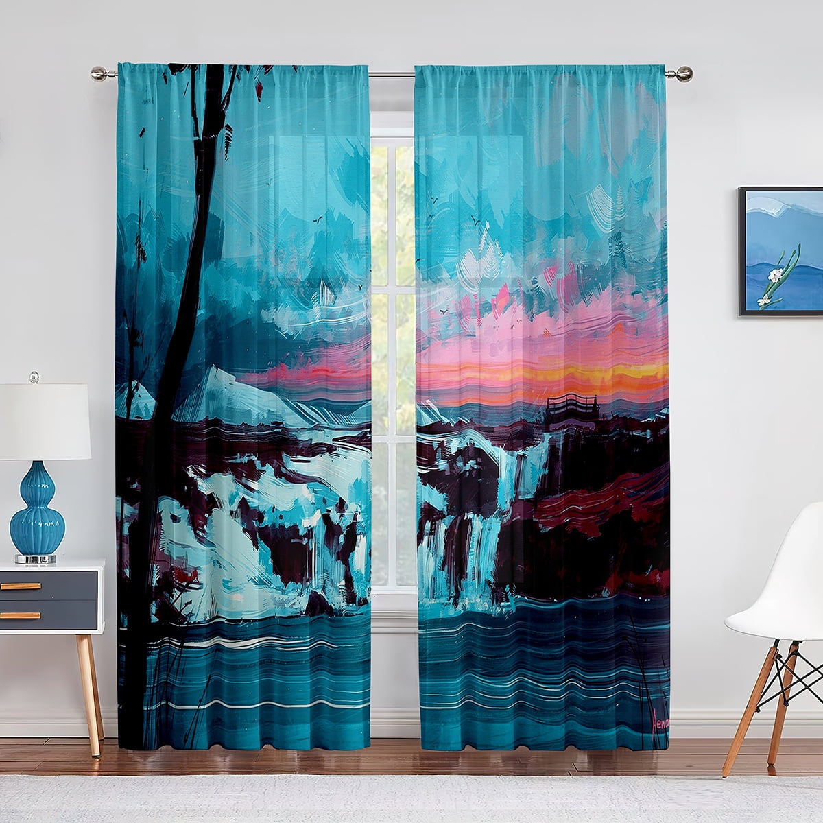 Abstract Oil Painting Colored Tulle Voile Curtains for Bedroom Window ...