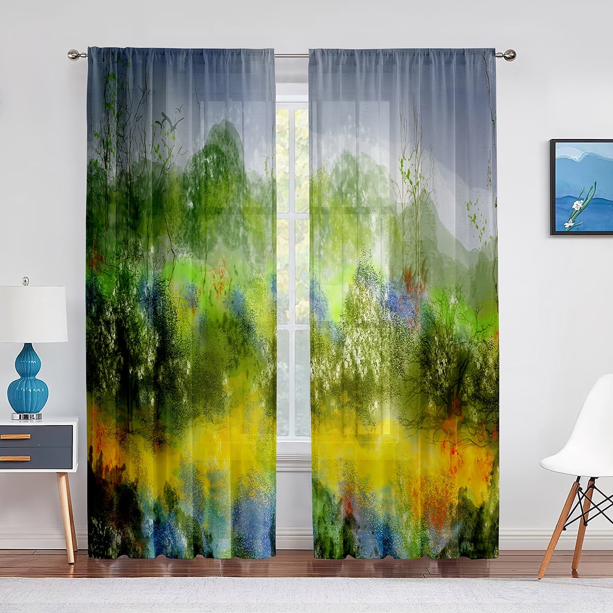 Abstract Oil Painting Colored Tulle Voile Curtains for Bedroom Window ...