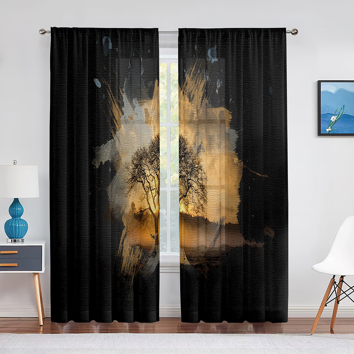 Abstract Oil Painting Colored Tulle Voile Curtains for Bedroom Window ...