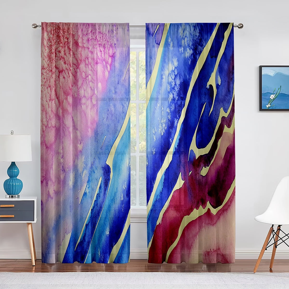 Abstract Oil Painting Colored Tulle Voile Curtains for Bedroom Window ...