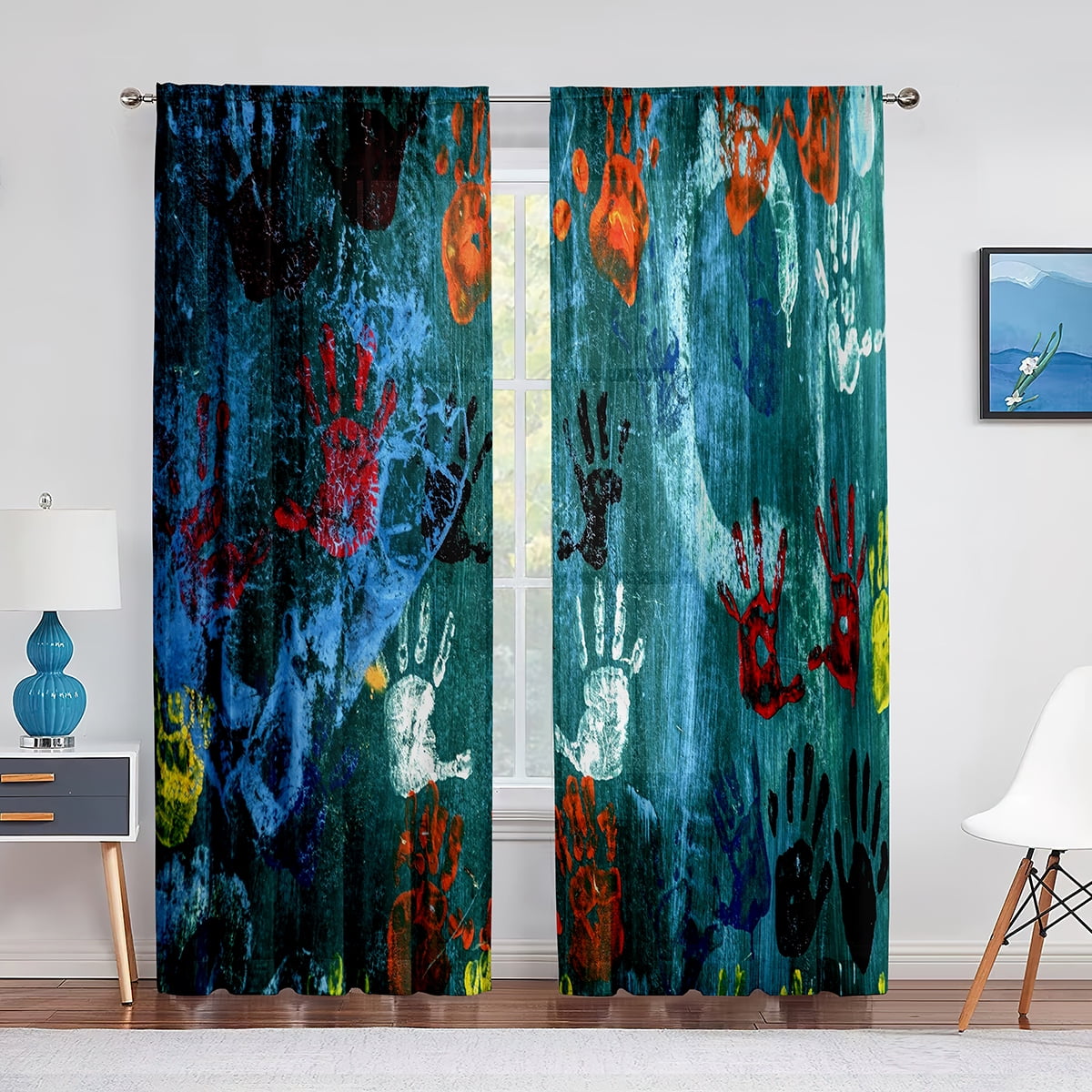 Abstract Oil Painting Colored Tulle Voile Curtains for Bedroom Window ...