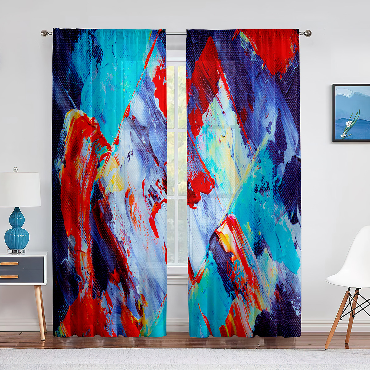 Abstract Oil Painting Colored Tulle Voile Curtains for Bedroom Window ...