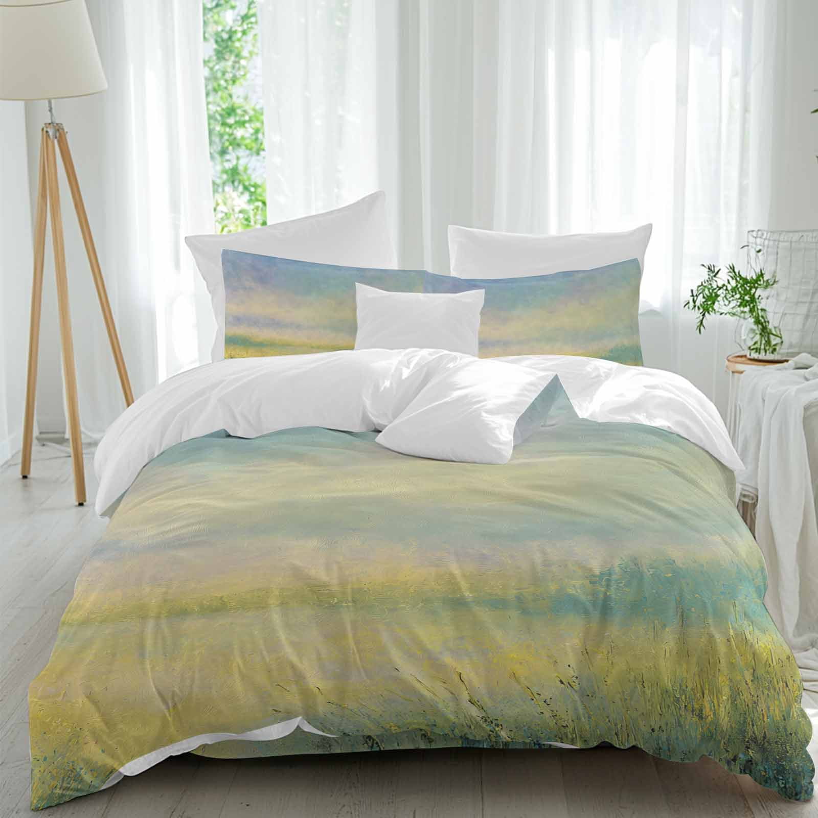 Abstract Oil Painting Duvet Cover Set Twin Size, Green Yellow Gradient ...
