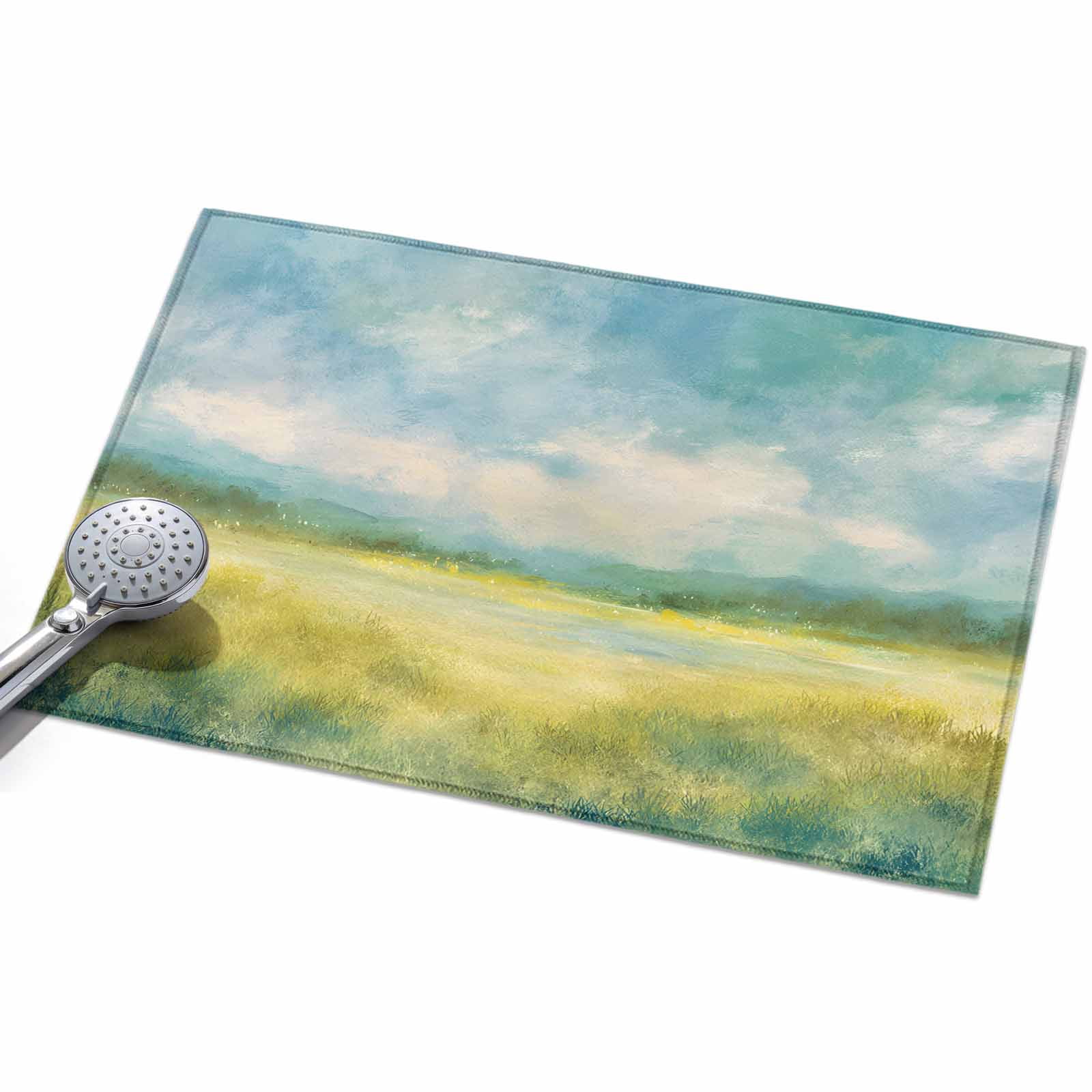 Abstract Oil Painting Front Door Rugs 2x3ft Green Yellow Field Mountain ...