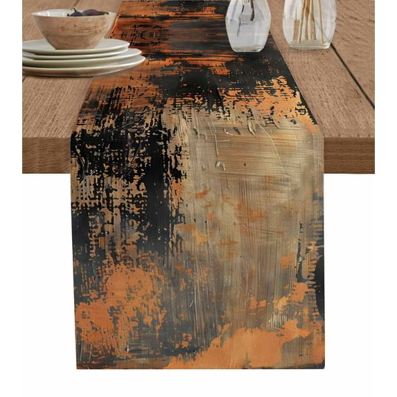 Abstract Oil Painting Graffiti Orange Black Table Runners for Dining ...