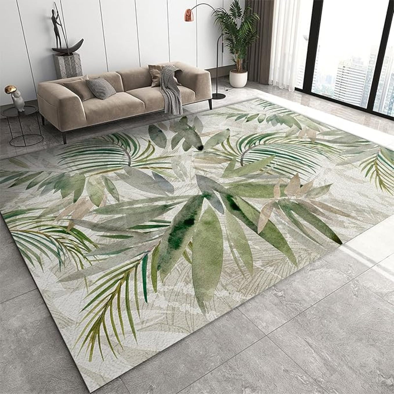Abstract Oil Painting Green Palm Leaves Area Rug, Tropical Jungle ...