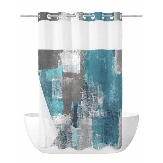 Abstract Oil Painting No Hook Shower Curtain and Liner Set Square Blue ...