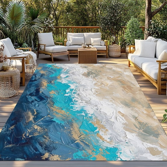 Abstract Oil Painting Indoor Outdoor Rugs 4x6 Ft, Retro Beige Blue ...
