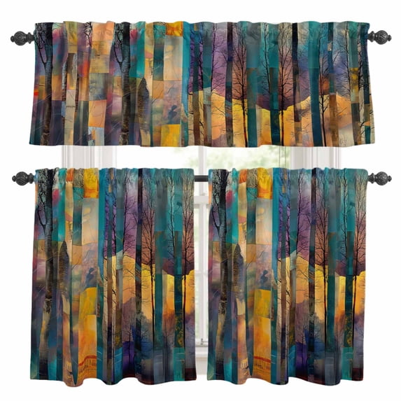 Abstract Oil Painting Kitchen Curtains Sets for Windows 36 Inch Length ...