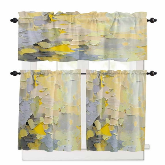 Abstract Oil Painting Kitchen Curtains Valance and Tier Set Simple ...
