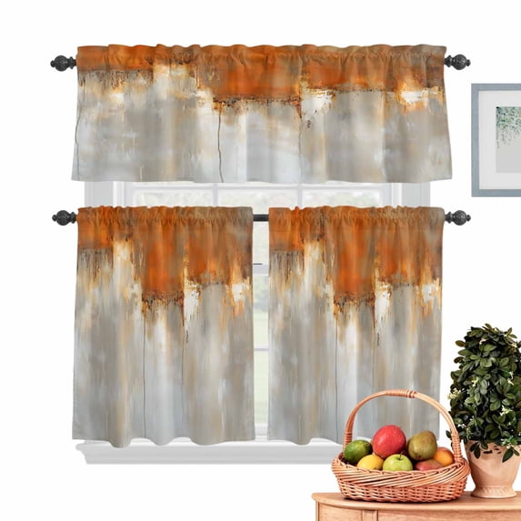 Abstract Oil Painting Kitchen Curtains Valances 3 Piece Set, Orange ...