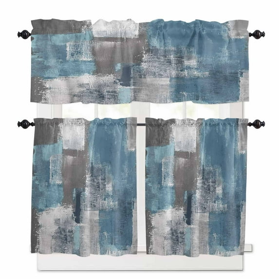 Abstract Oil Painting Kitchen Curtains Valances and Tiers Set of 3, 24 ...