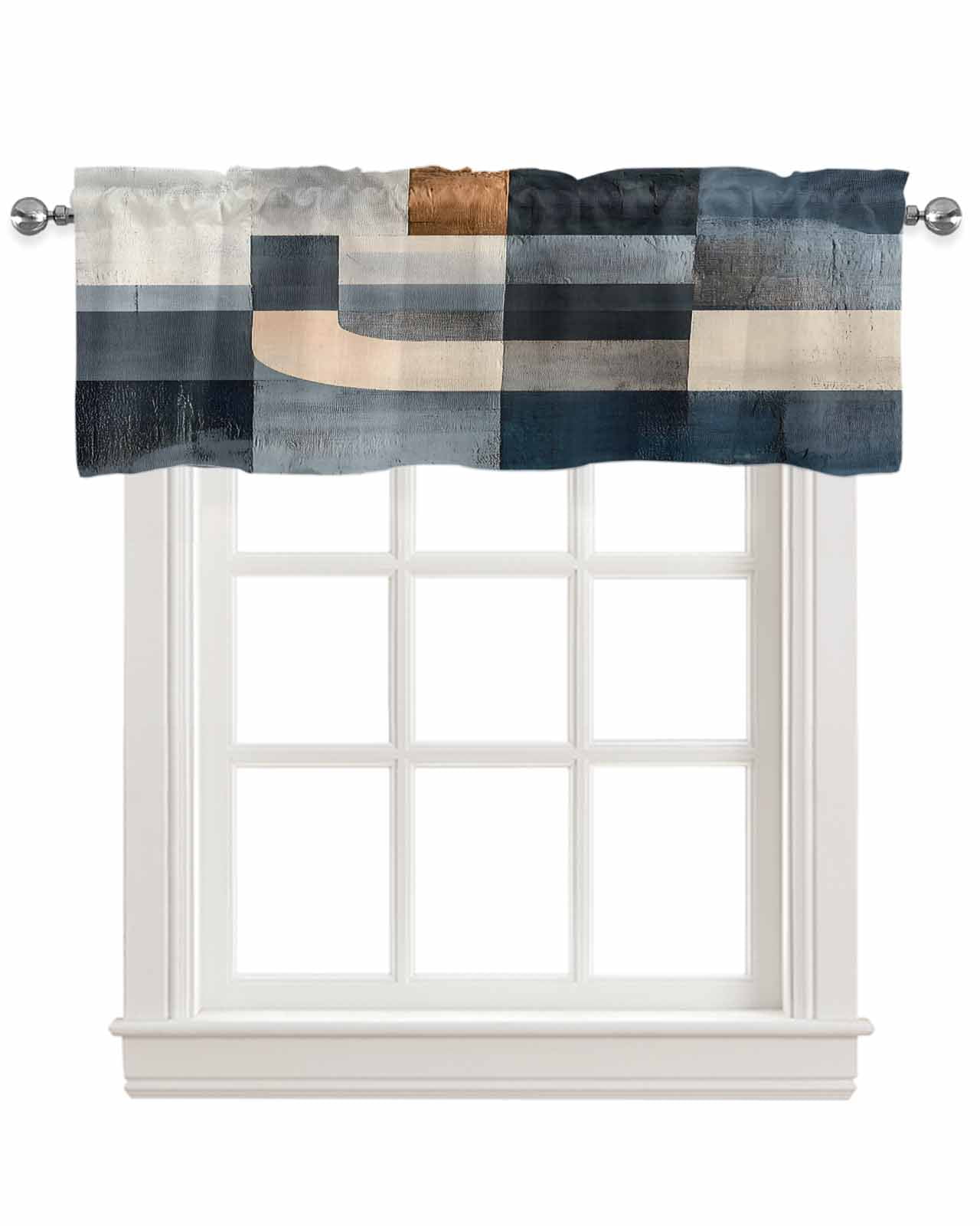 Abstract Oil Painting Kitchen Valances for Windows Farmhouse Linen ...