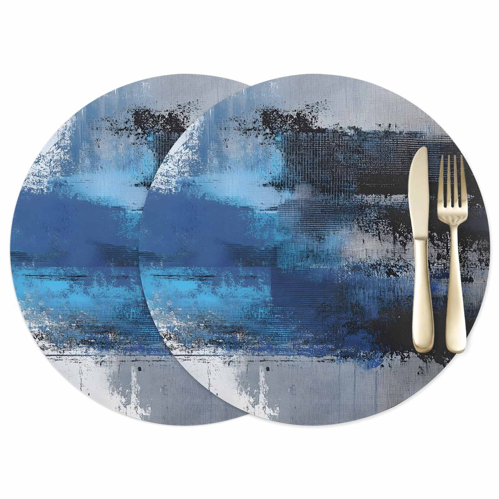 Abstract Oil Painting Leather Placemats Set of 2, 12 Inch, Blue Grey ...