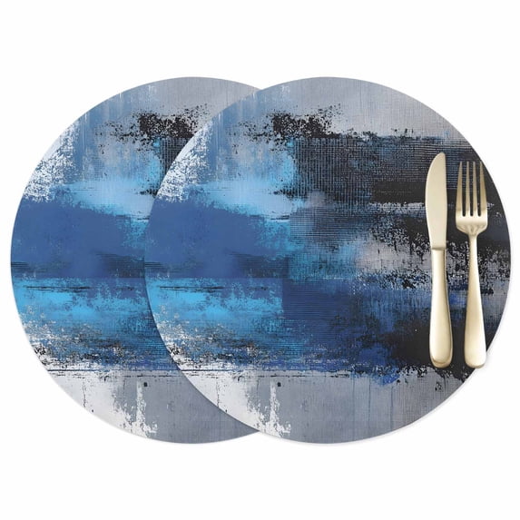 Abstract Oil Painting Leather Placemats Set of 2, 12 Inch, Blue Grey ...