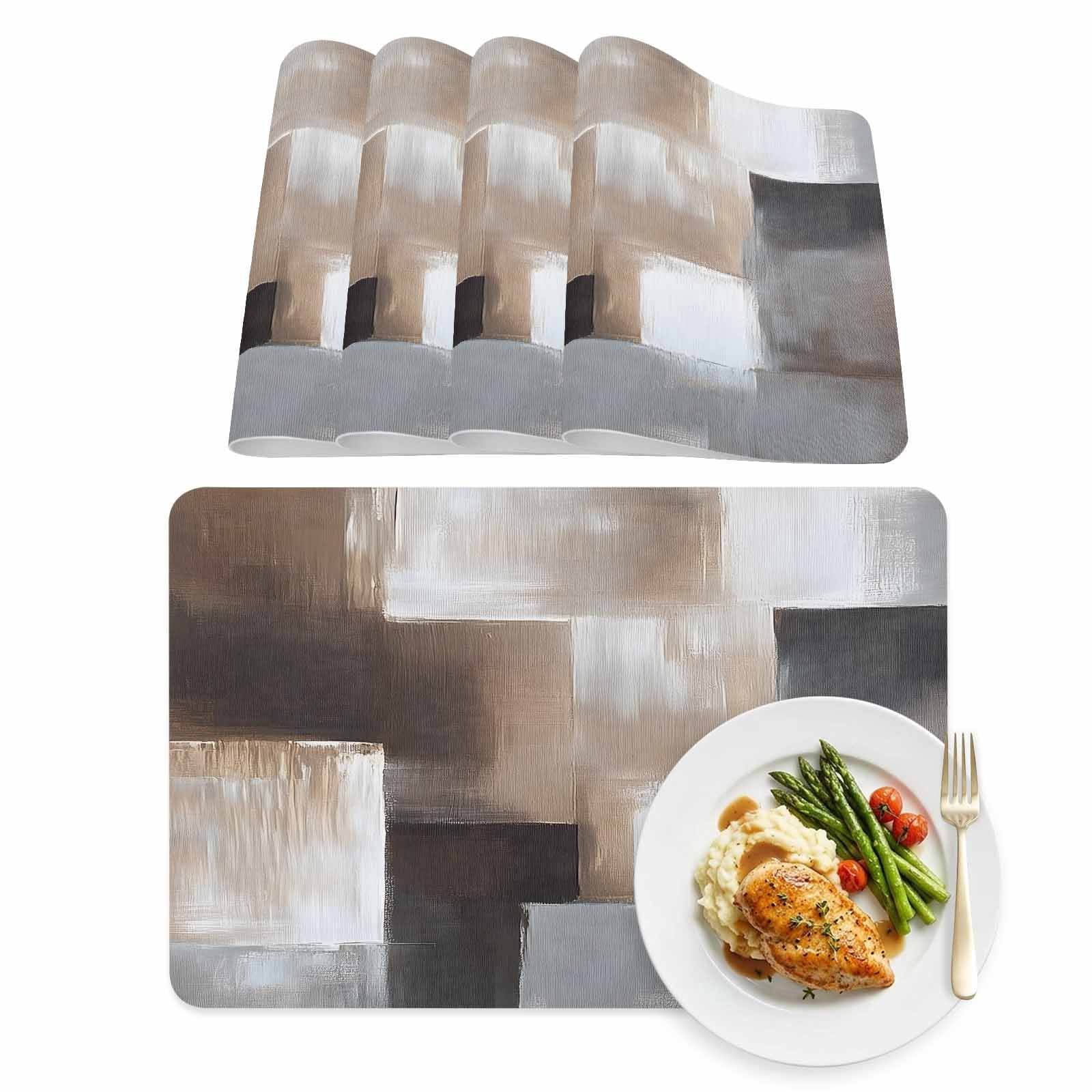 Abstract Oil Painting Leather Placemats Set of 4, 12x18 Inch, Brown ...