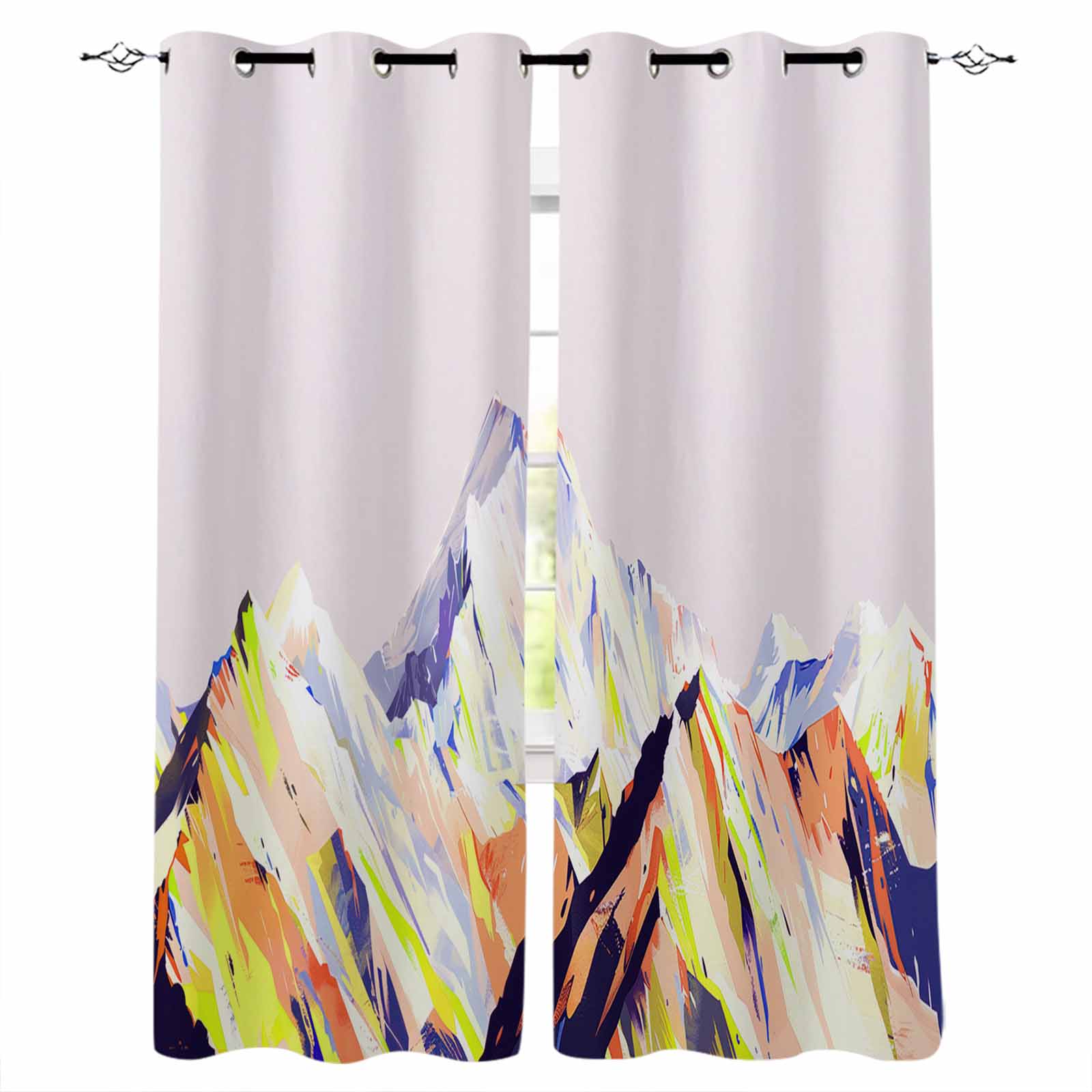 Abstract Oil Painting Mountain Illustration Window Curtain Living Room ...