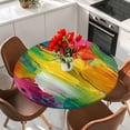 Abstract Oil Painting Pattern Round Fitted Tablecloth with Elastic Edge ...