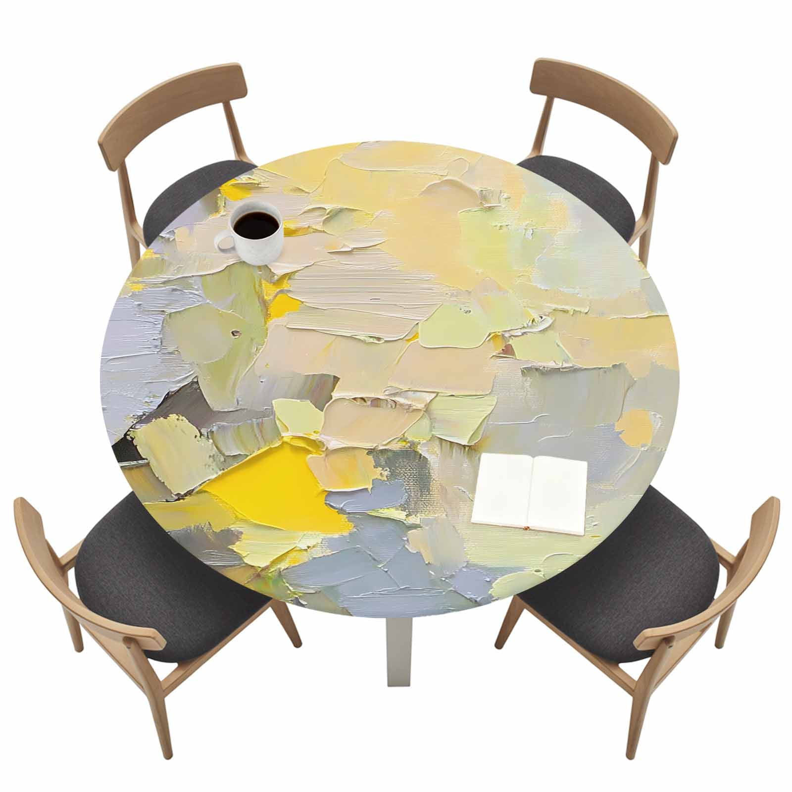 Abstract Oil Painting Round Fitted Tablecloth with Elastic Edge Simple ...