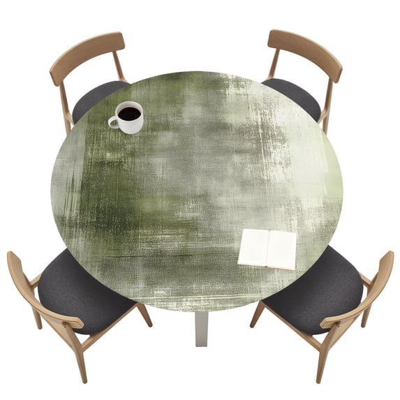 Abstract Oil Painting Round Fitted Tablecloth Vintage Green Collage ...