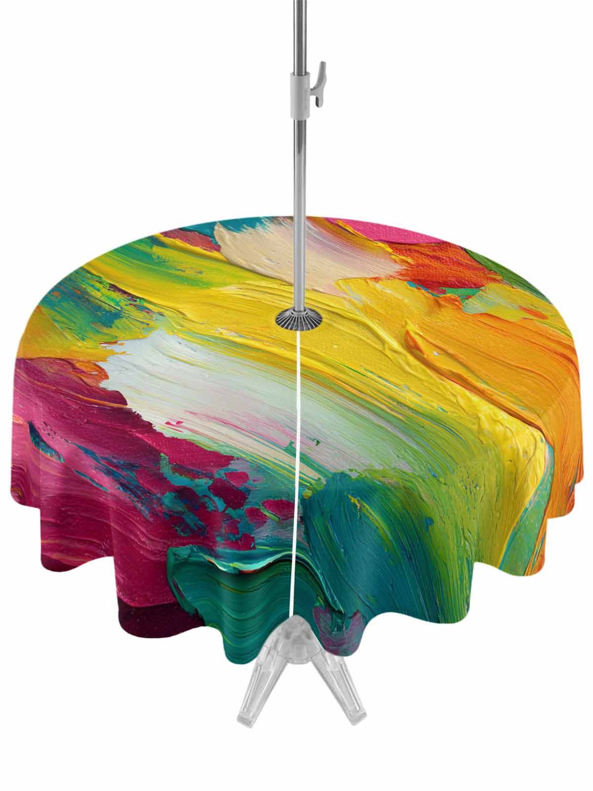 Abstract Oil Painting Round Outdoor Tablecloth with Umbrella Hole ...