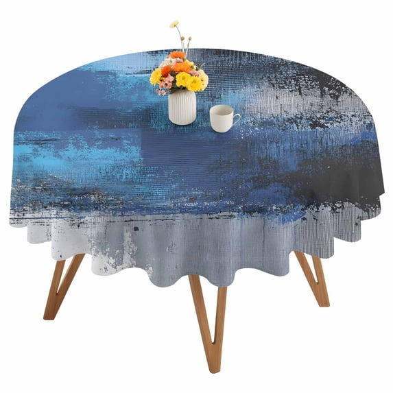 Abstract Oil Painting Round Tablecloth 60 inches Blue Grey Watercolor ...