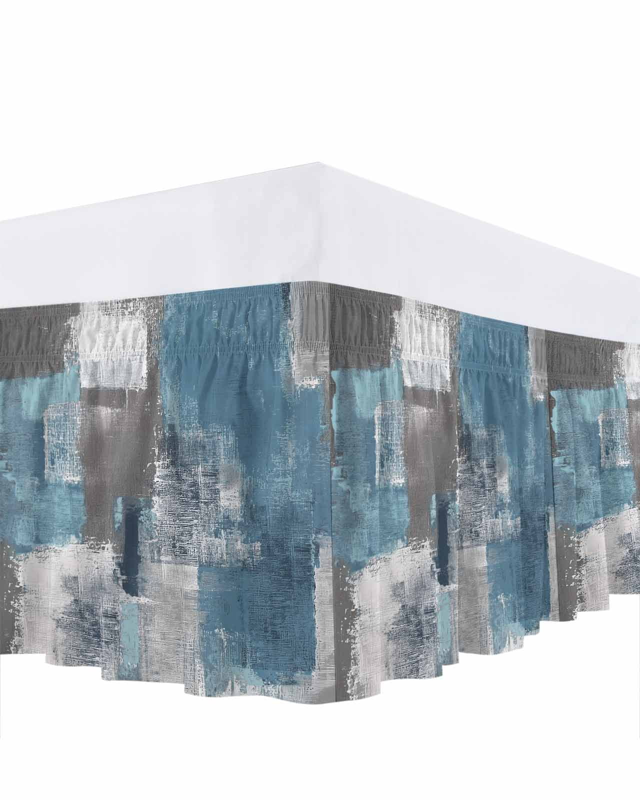 Abstract Oil Painting Ruffle Bed Skirt Queen Size Square Blue Smear ...