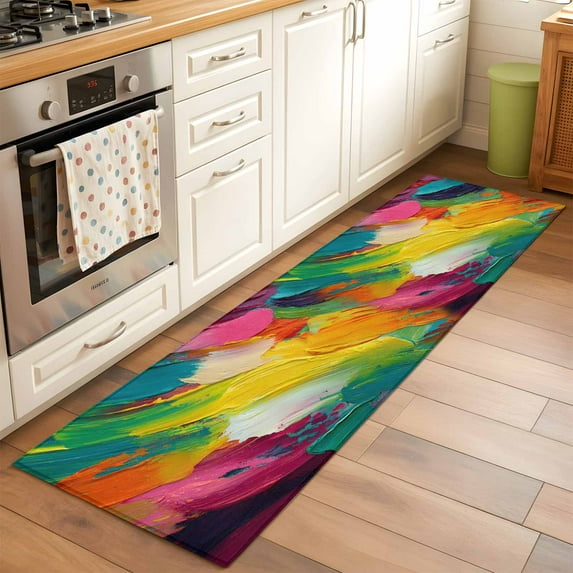 Abstract Oil Painting Runner Rugs 2x6 ft Rainbow Pigment Art Washable ...