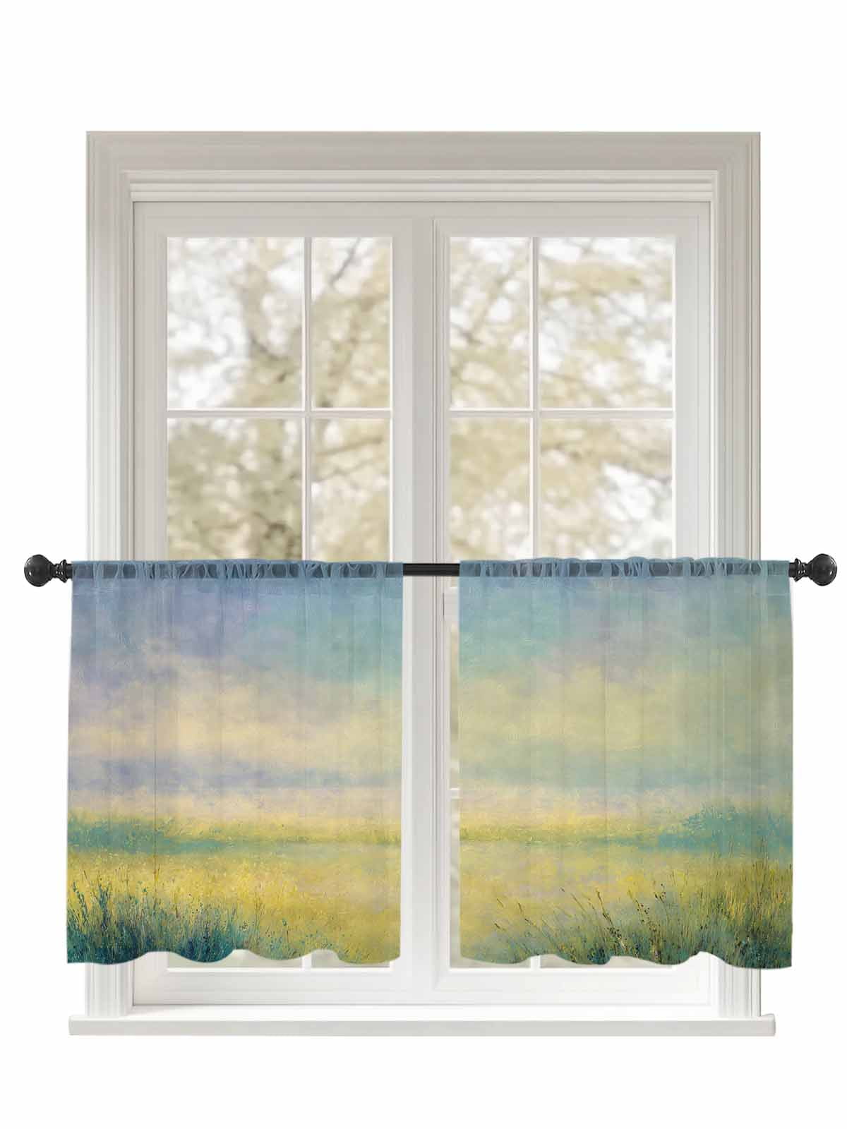 Abstract Oil Painting Sheer Curtain 2 Panels, Green Yellow Gradient ...