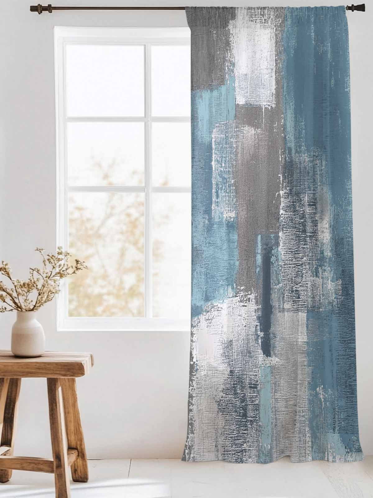 Abstract Oil Painting Sheer Curtains 108 Inch Long 1 Panel Square Blue ...