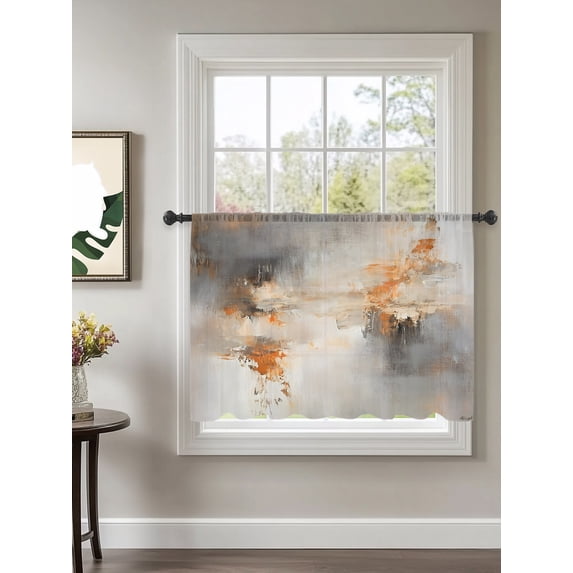 Abstract Oil Painting Sheer Curtains 54 Inch Long 1 Panel Beige Grey ...