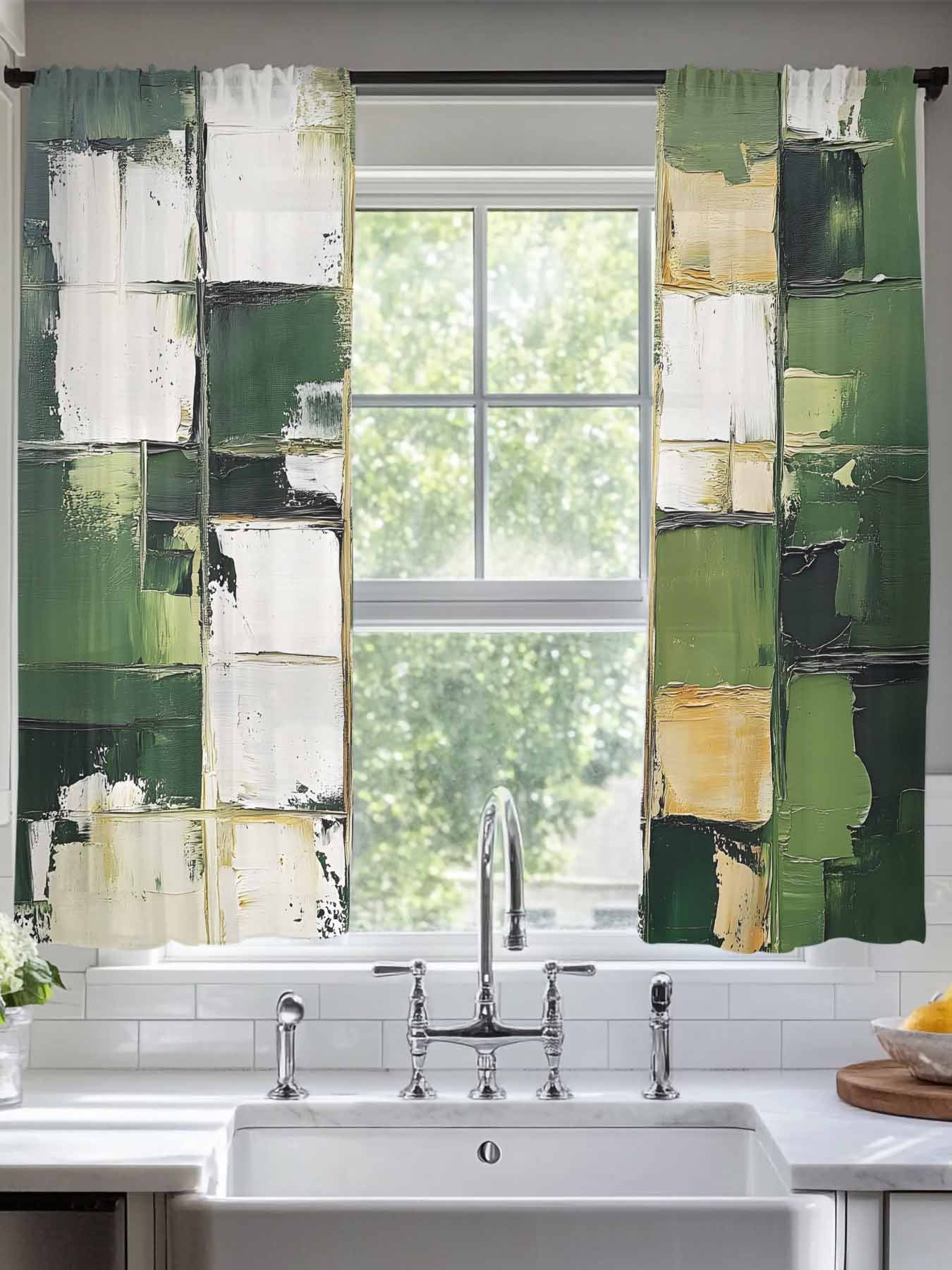 Abstract Oil Painting Sheer Curtains 63 Inches Long 2 Panels Watercolor ...