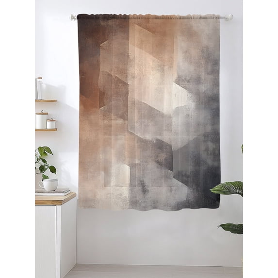 Abstract Oil Painting Sheer Curtains 72 Inch Long 1 Panel Brown Grey ...