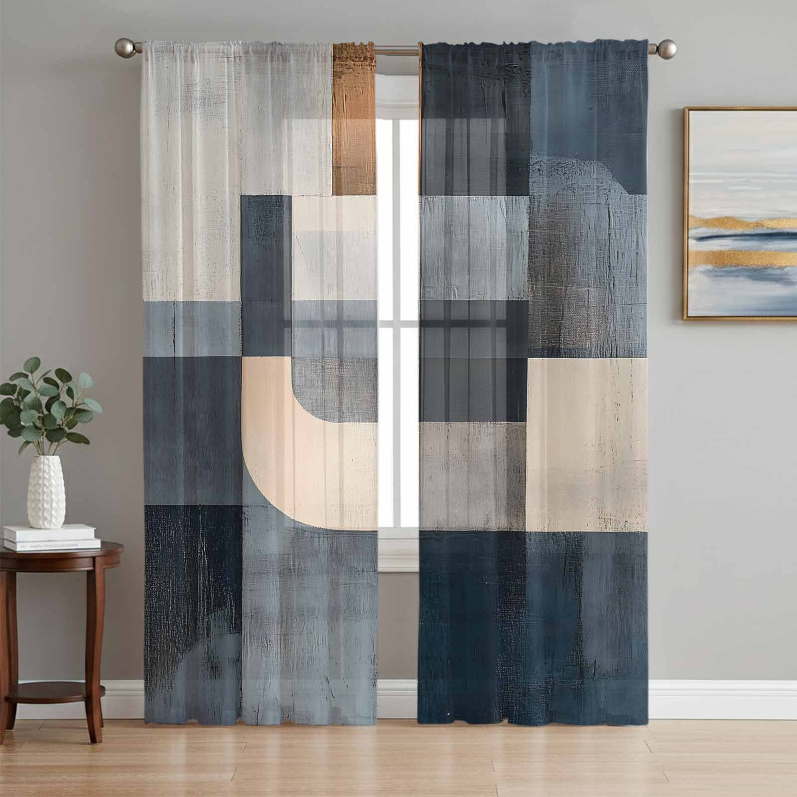 Abstract Oil Painting Sheer Curtains 84 Inch Length 2 Panels Set ...