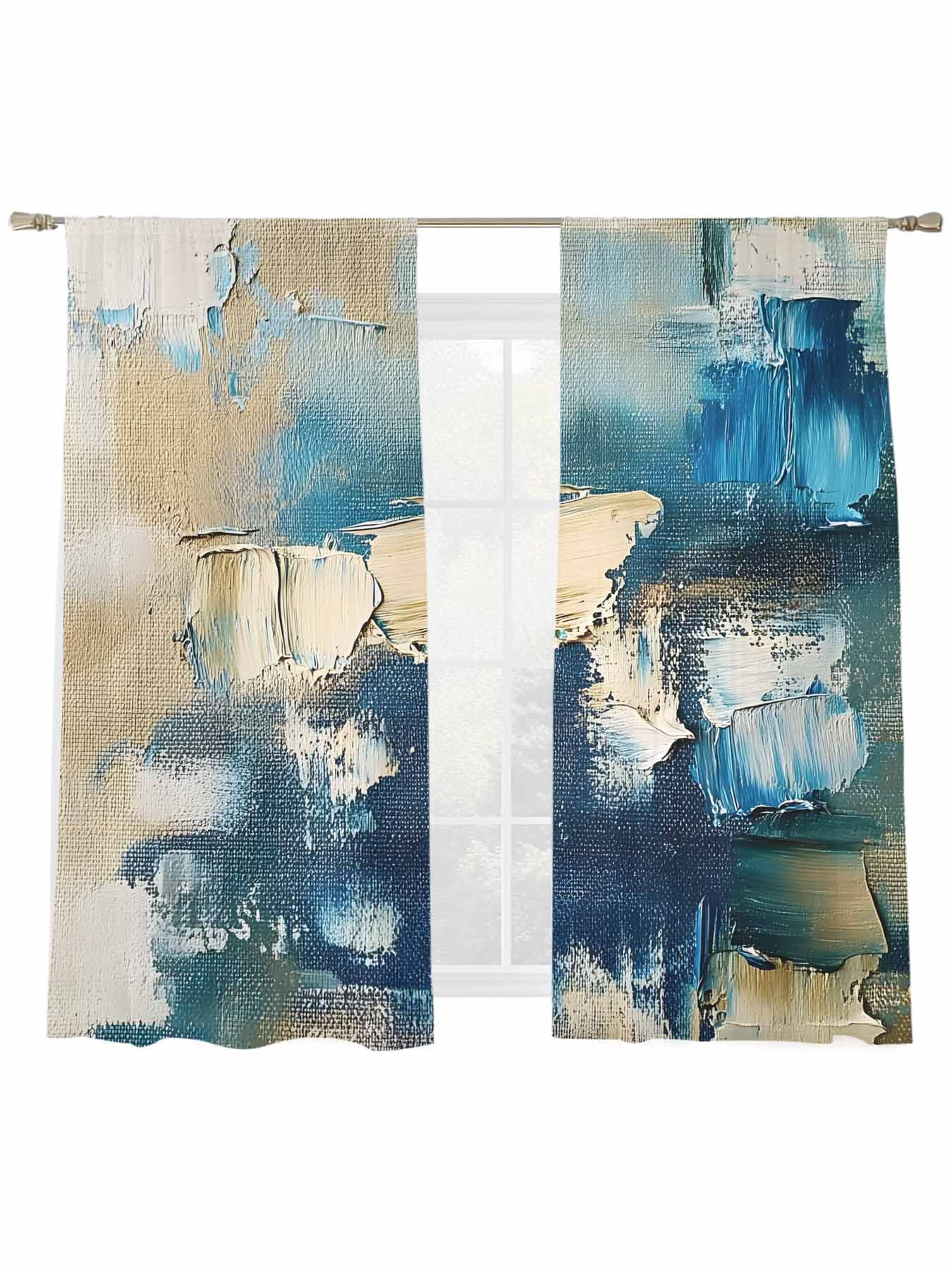 Abstract Oil Painting Sheer Curtains for Living Room Bedroom, Light ...