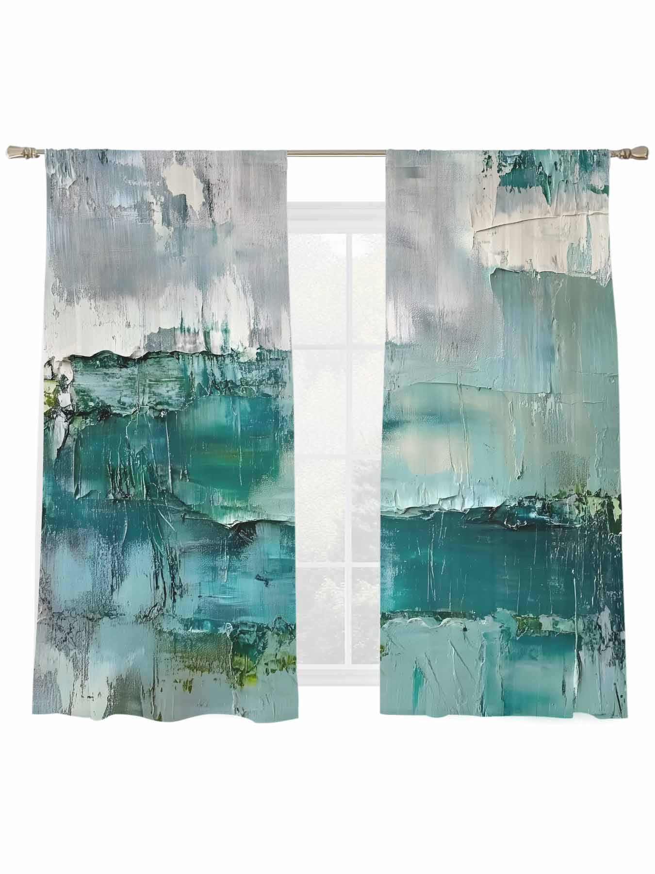 Abstract Oil Painting Sheer Curtains for Living Room Bedroom, Light ...